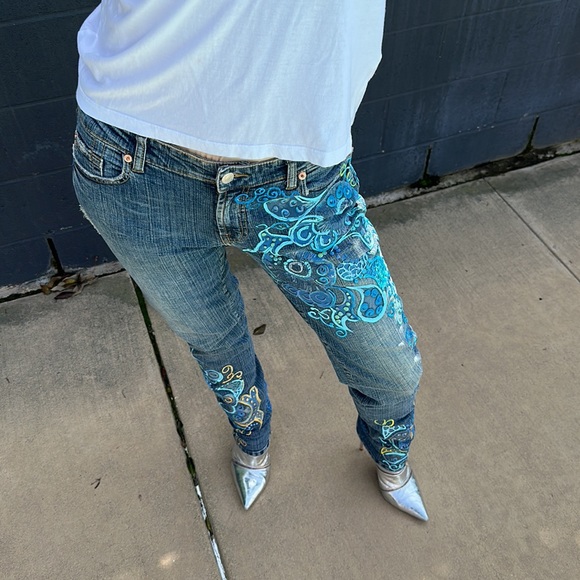 ema savahal | Jeans | Rma Savaha Hand Painted Floral Jeans Size | Poshmark